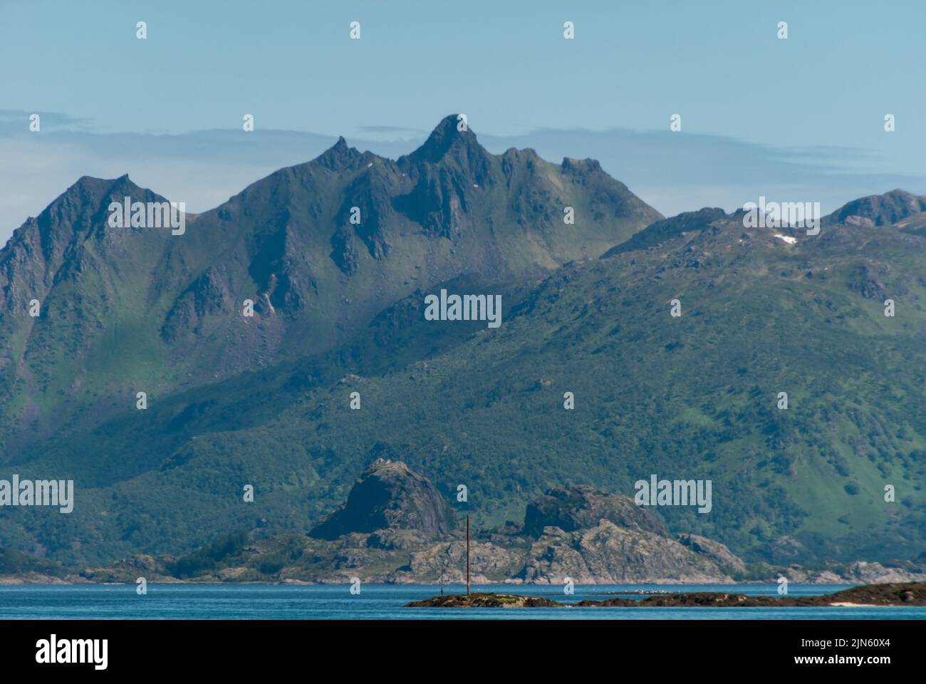 The rocky mountains on the sea shore on Trollfjorden Lofoten Islands ...