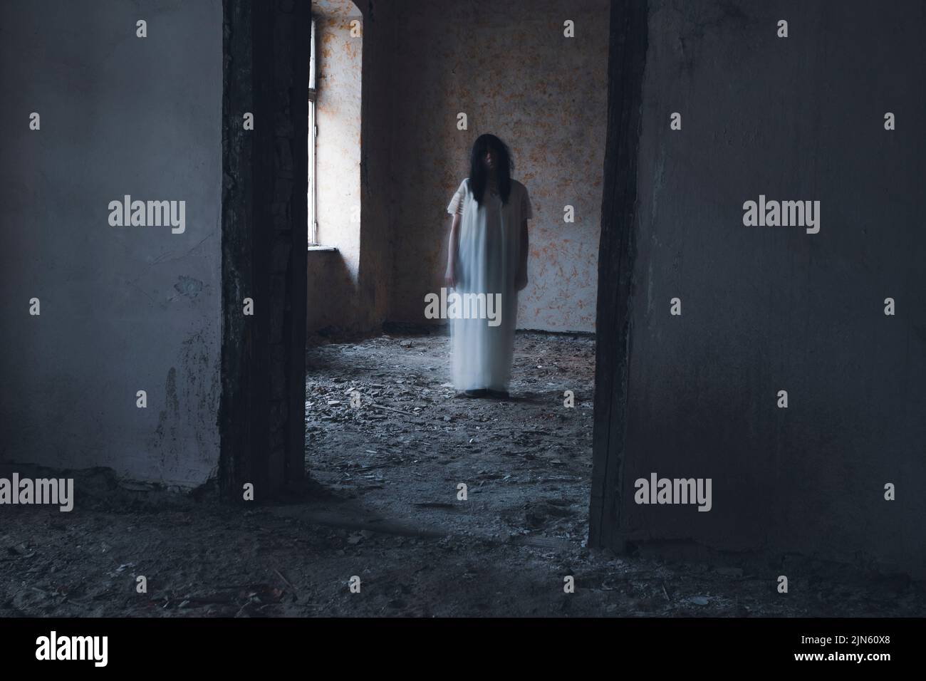 Ghost in abandoned, haunted house. Horror scene of scary spirit of a ...