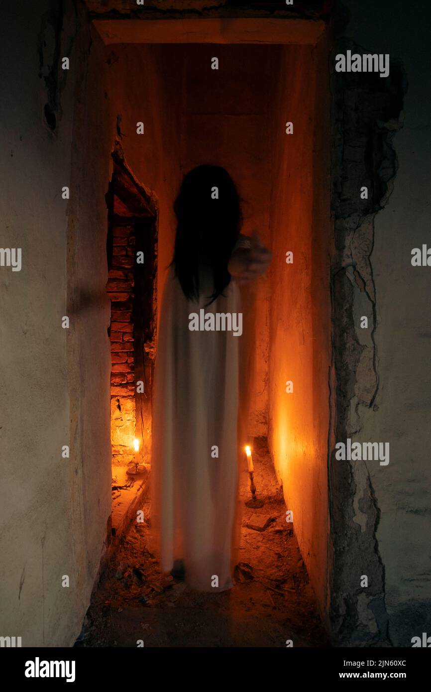 Ghost in abandoned, haunted house. Horror scene of scary spirit of a ...