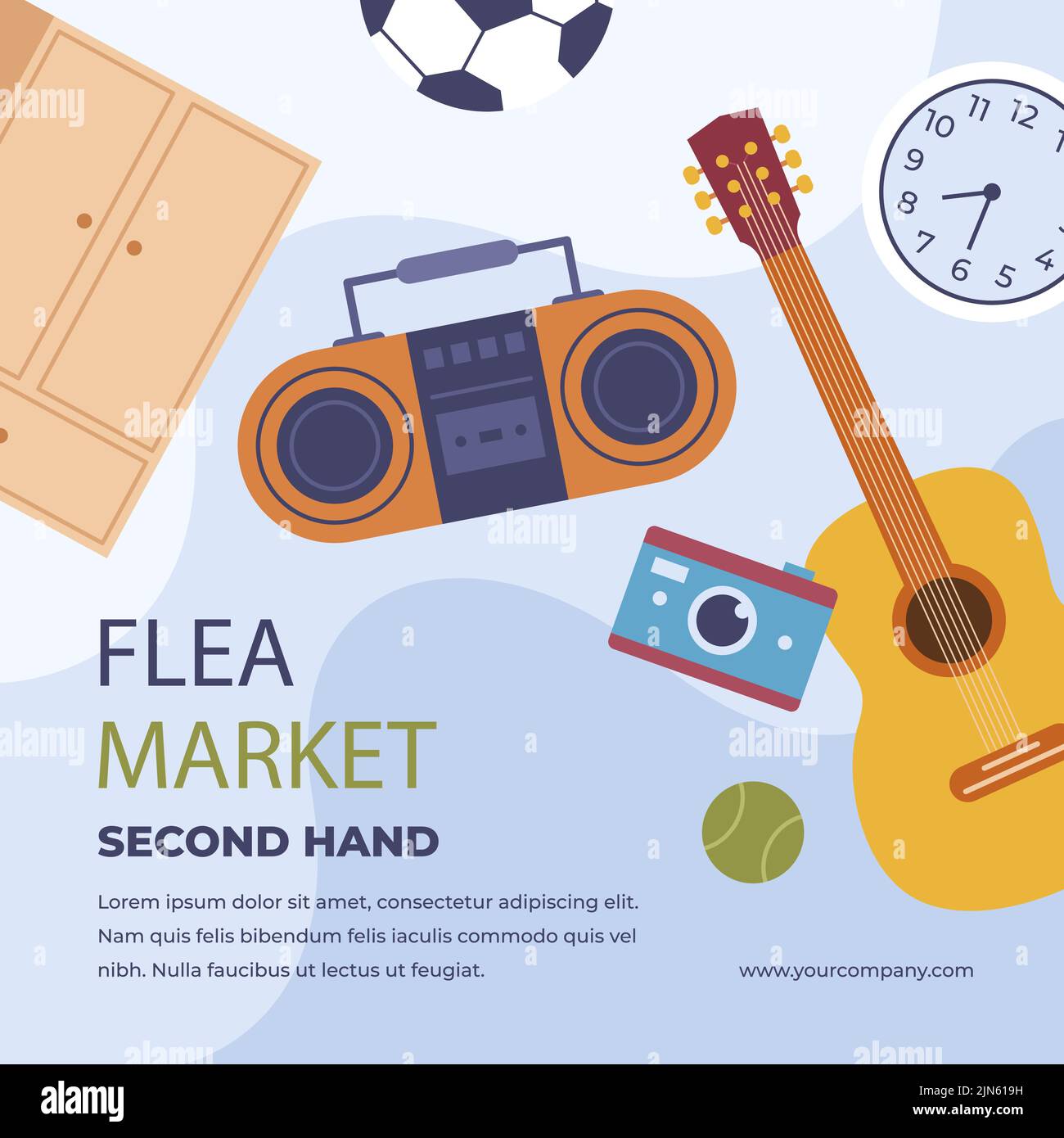 Flat flea market shopping instagram posts set Vector illustration Stock ...