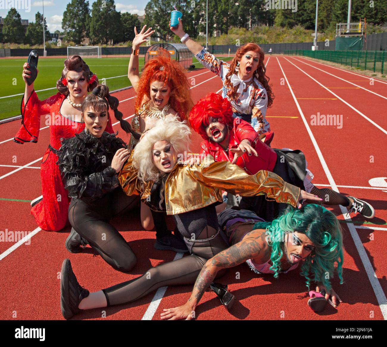 Meadowbank, Edin. 9 Aug 2022. Drag queens take to the running tracks ...