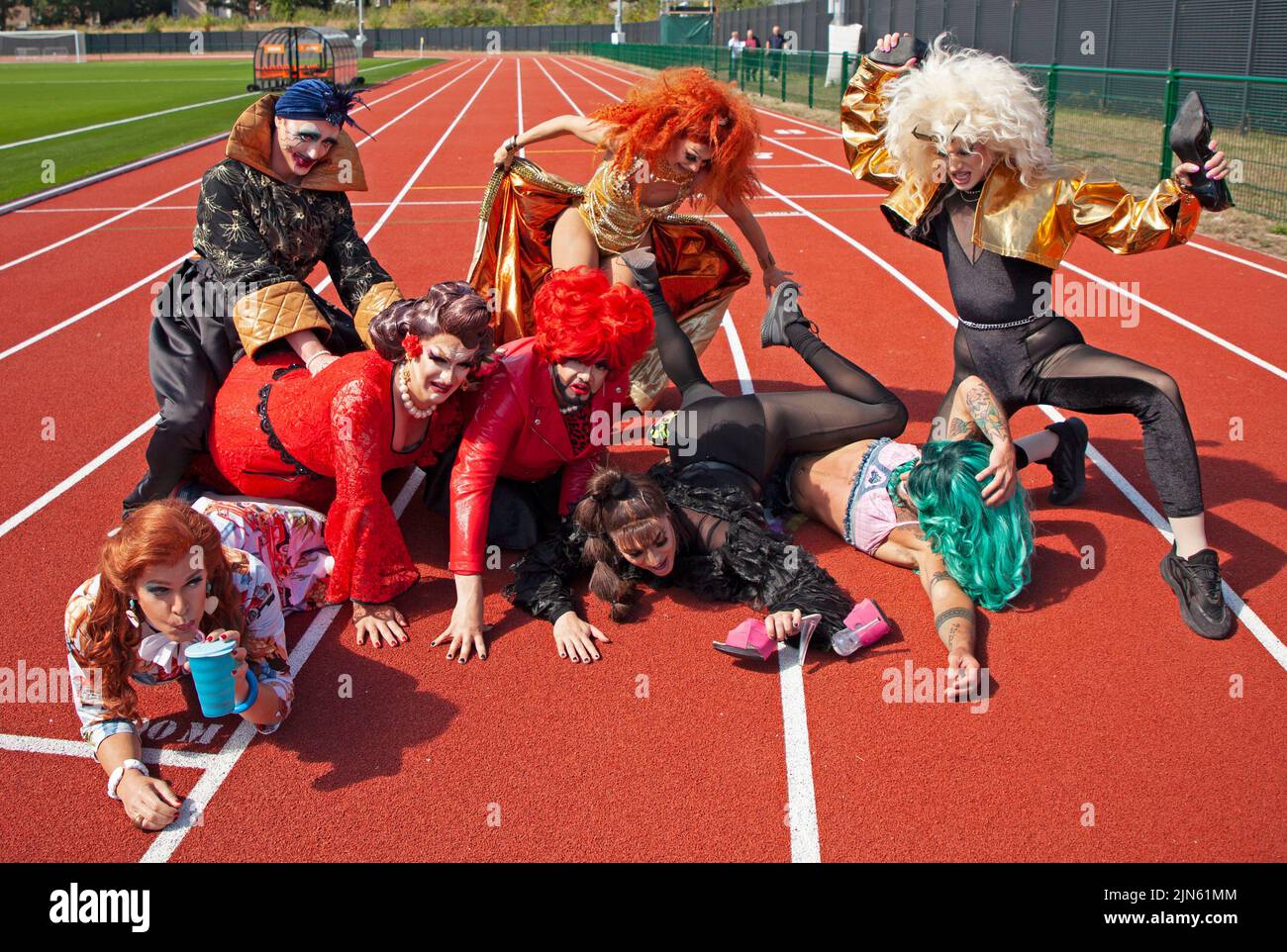 Meadowbank, Edin. 9 Aug 2022. Drag queens take to the running tracks ...
