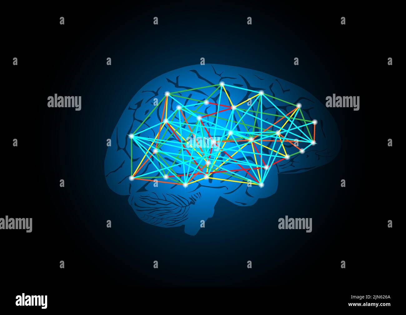 Concept of human brain network on black background.Vector illustration ...