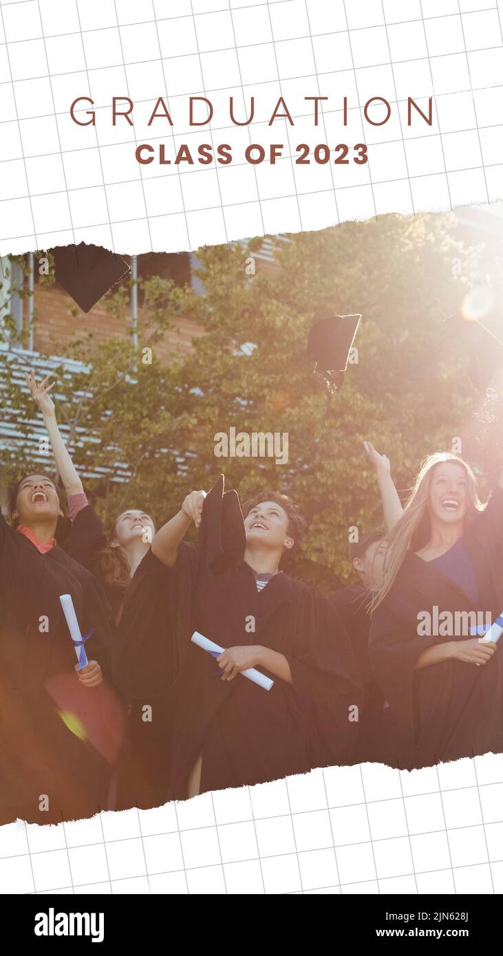 Composition of graduation class of 2023 text with diverse students on ...