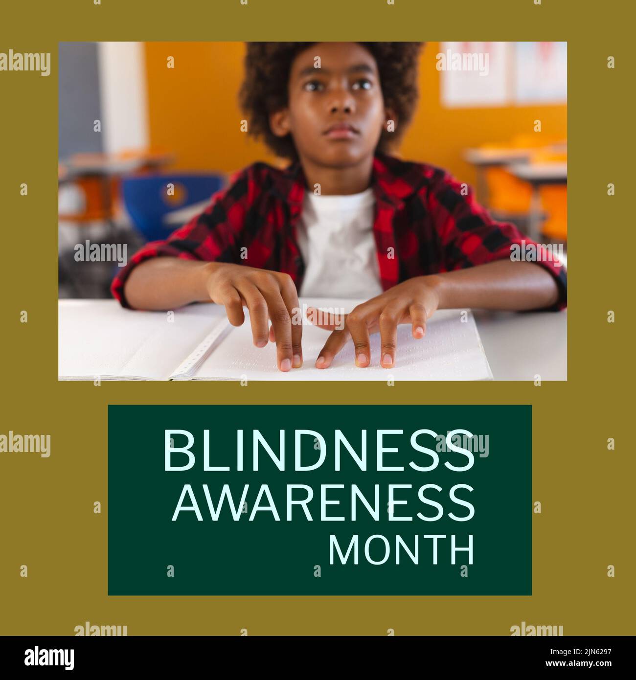 Composition of blindness awareness month text over african american boy ...