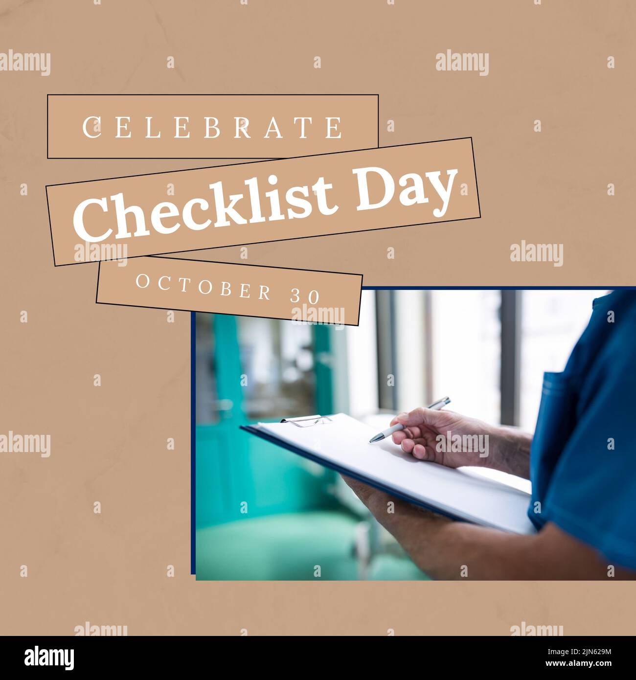 Composition of checklist day text over caucasian worker with clipboard ...