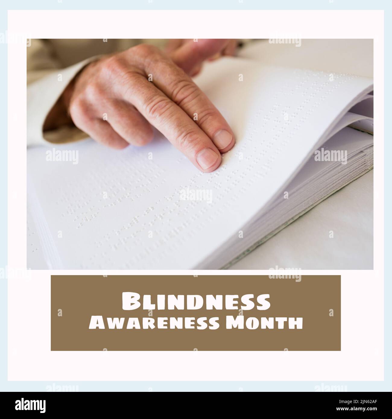 Composition of blindness awareness month text over hands reading ...
