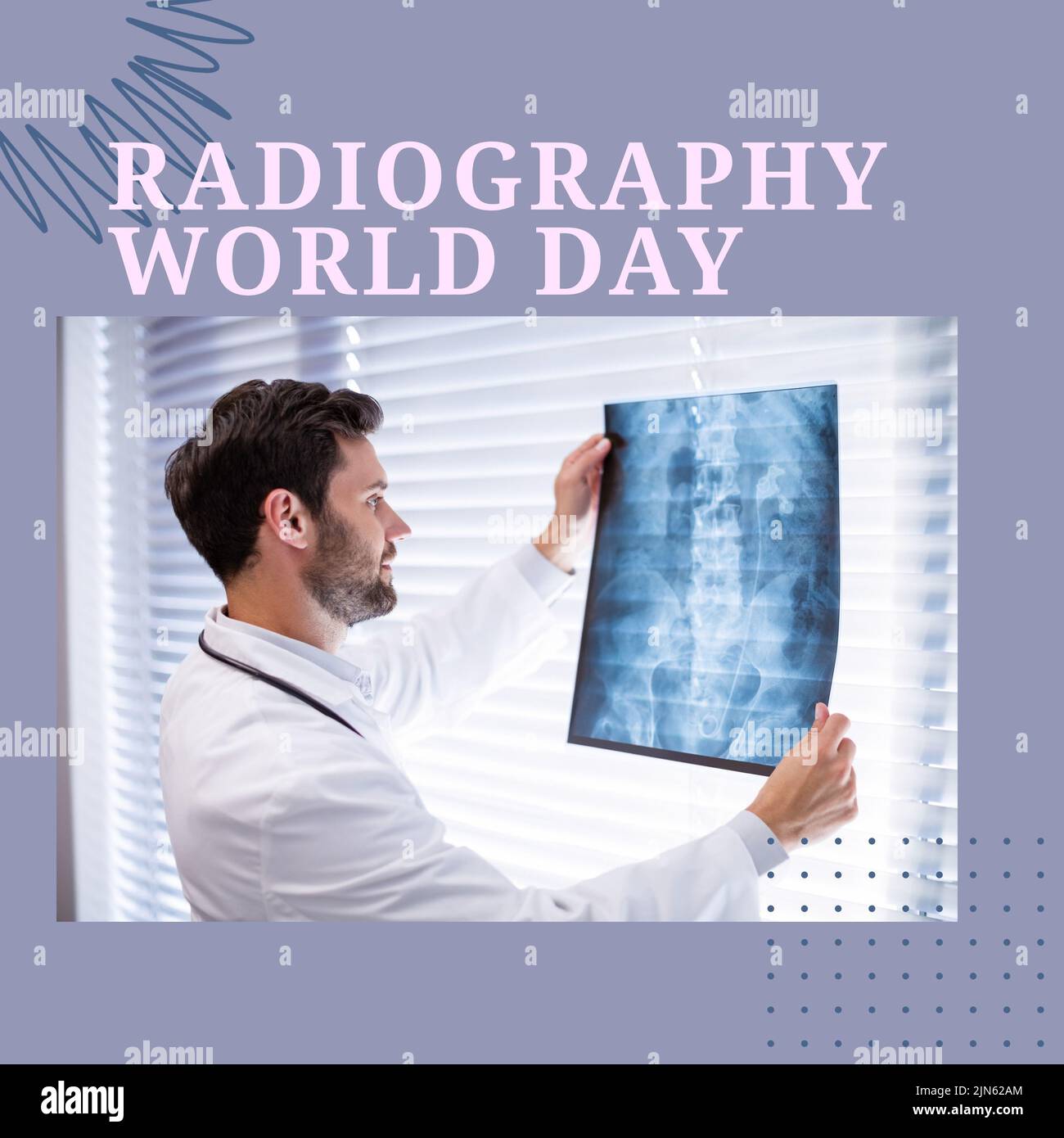 Composition of world radiography day text over caucasian male doctor ...