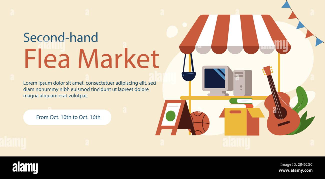 Flat flea market shopping horizontal banner template Vector illustration Stock Vector Image ...