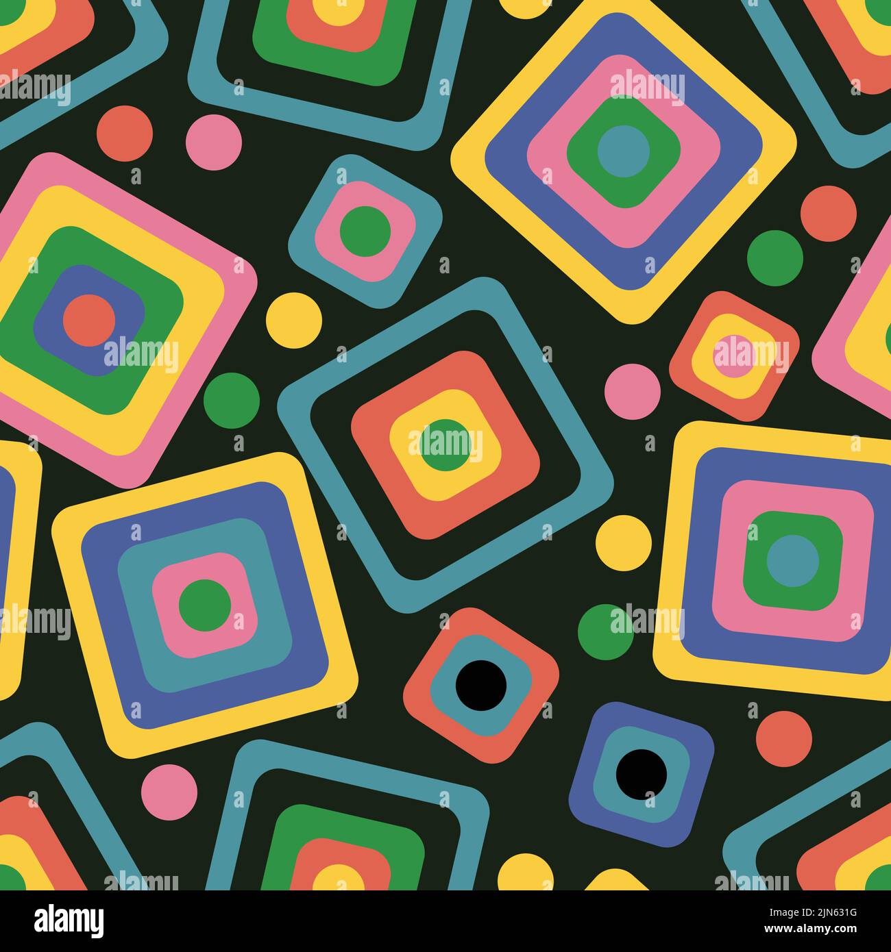 Abstract seamless pattern with vintage colorful squares. Round corner ...
