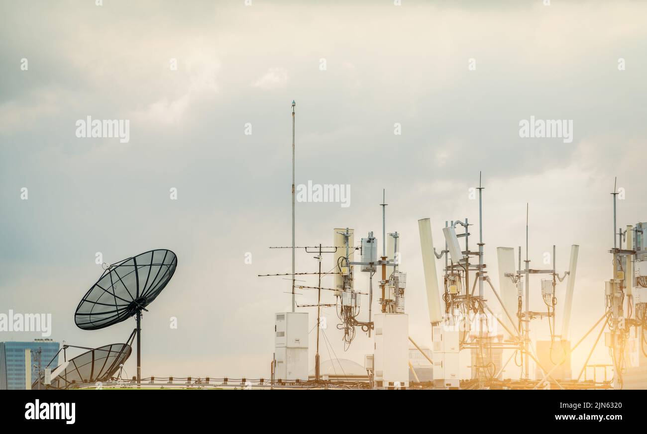 Telecommunication equipment for 5g radio network. Telecommunication tower, antenna, and ...
