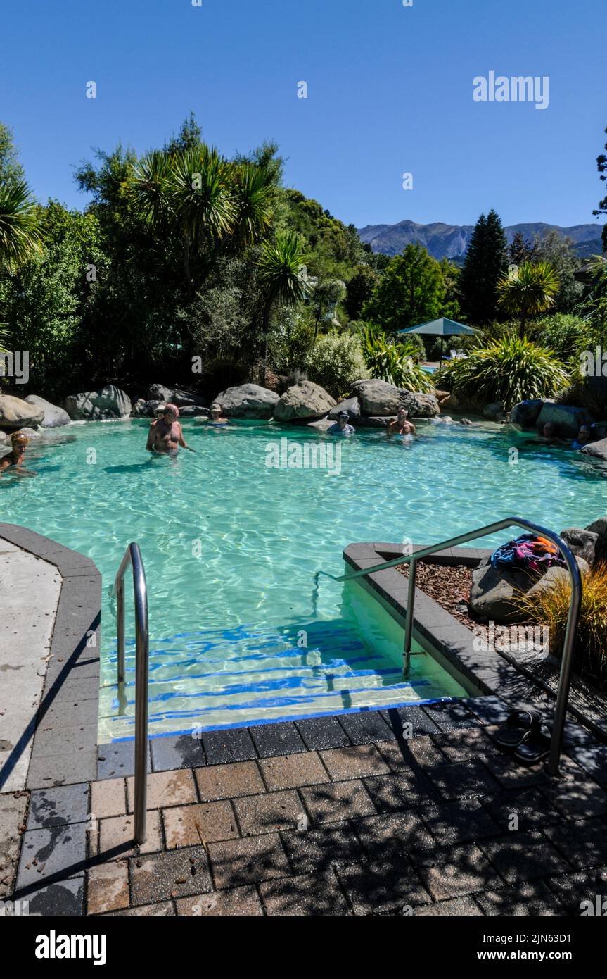 Bathers enjoying a relaxing swim in one of the thermal pools at Hanmer ...