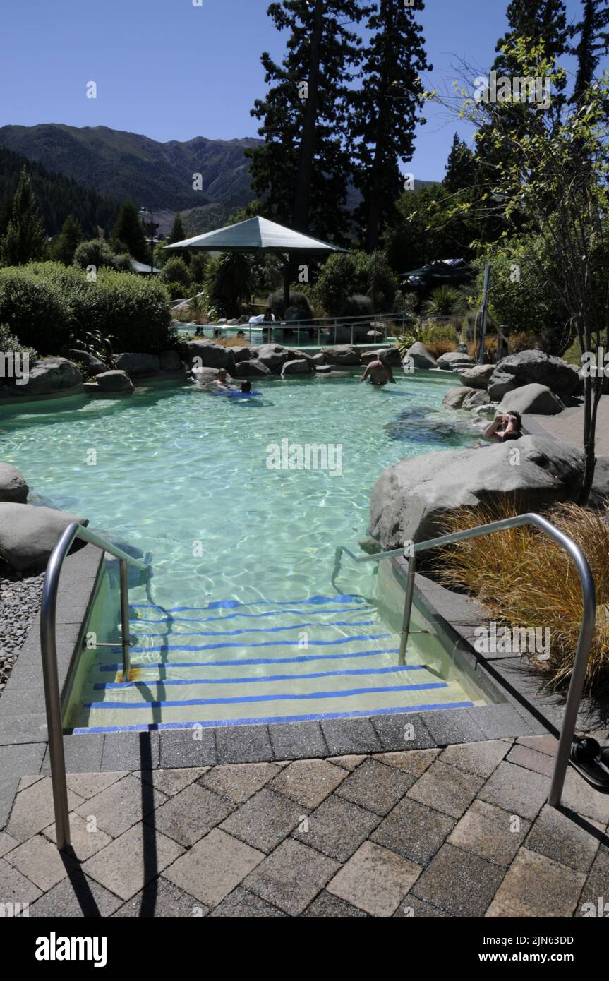 Bathers enjoying a relaxing swim in one of the thermal pools at Hanmer ...