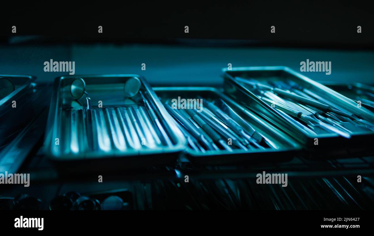 Process of sterilizing dental instruments under ultraviolet light Stock ...