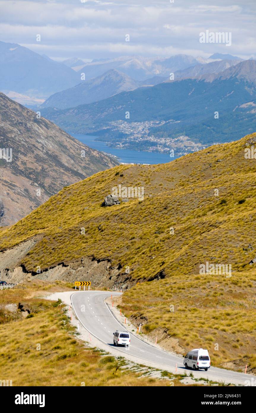 Distant views of Lake Hayes from the Crown Range Road in the Crown ...