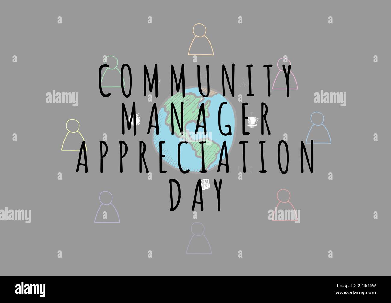 Composition of community manager appreciation day text over icons on grey backgorund Stock Photo ...