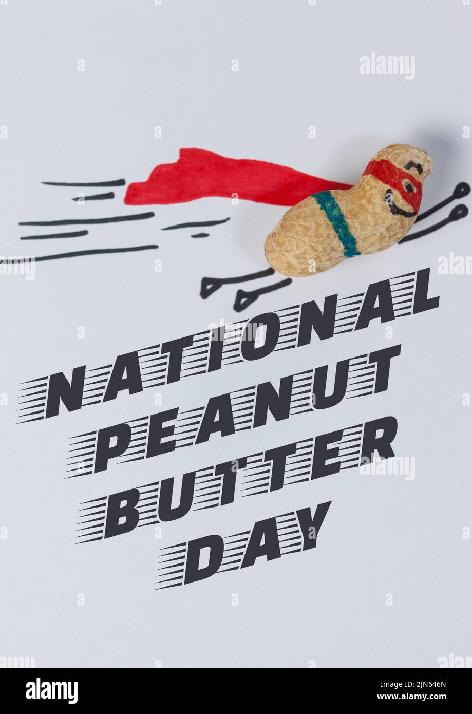 Composition of national peanut butter day text with peanut on white ...