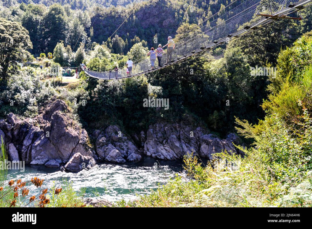 Two-way traffic as visitors cross New Zealand's longest swing bridge ...