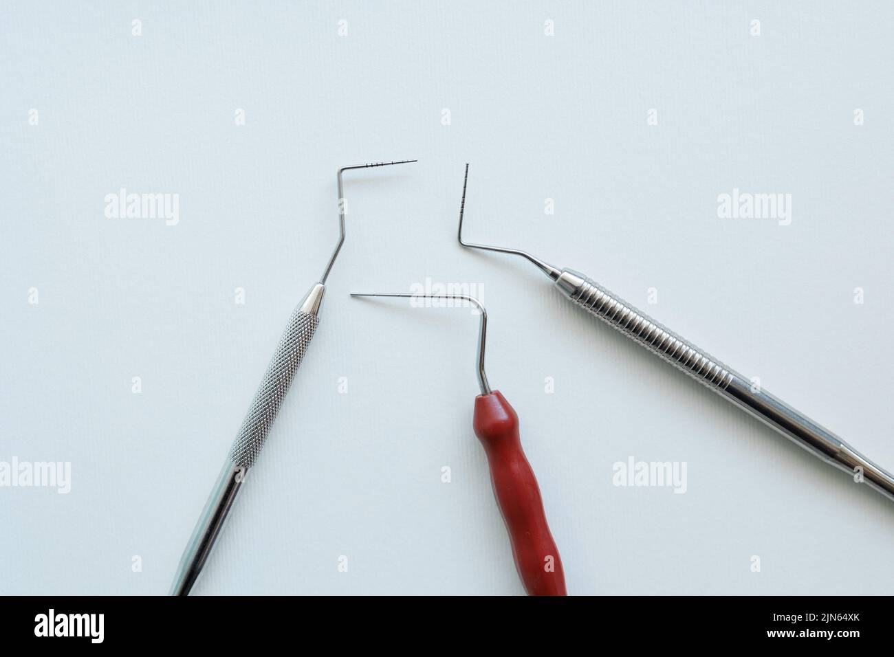 Close up view of dental probes instruments on white background Stock ...