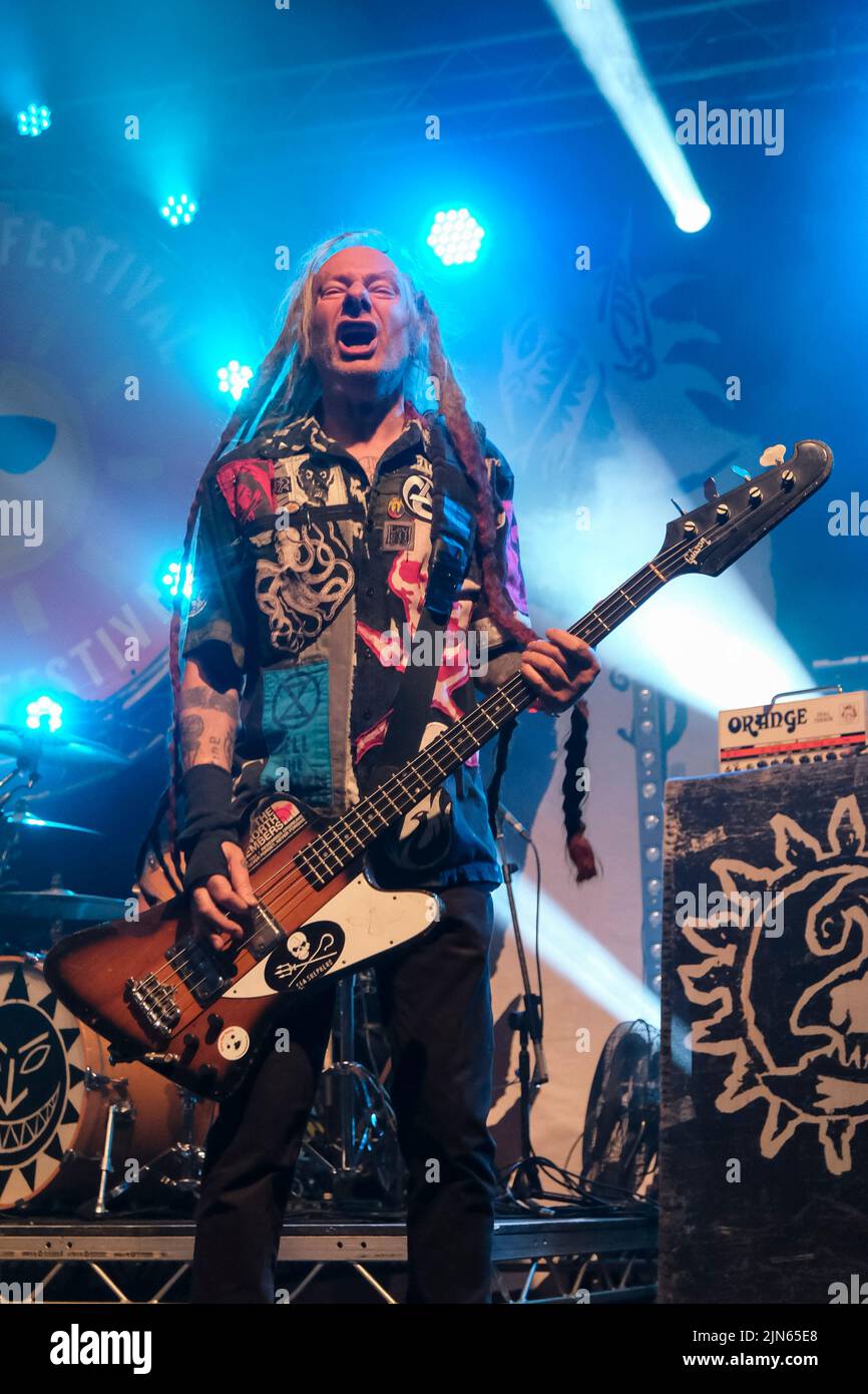 Jeremy Cunningham of The Levellers performing at the Wickham Festival ...