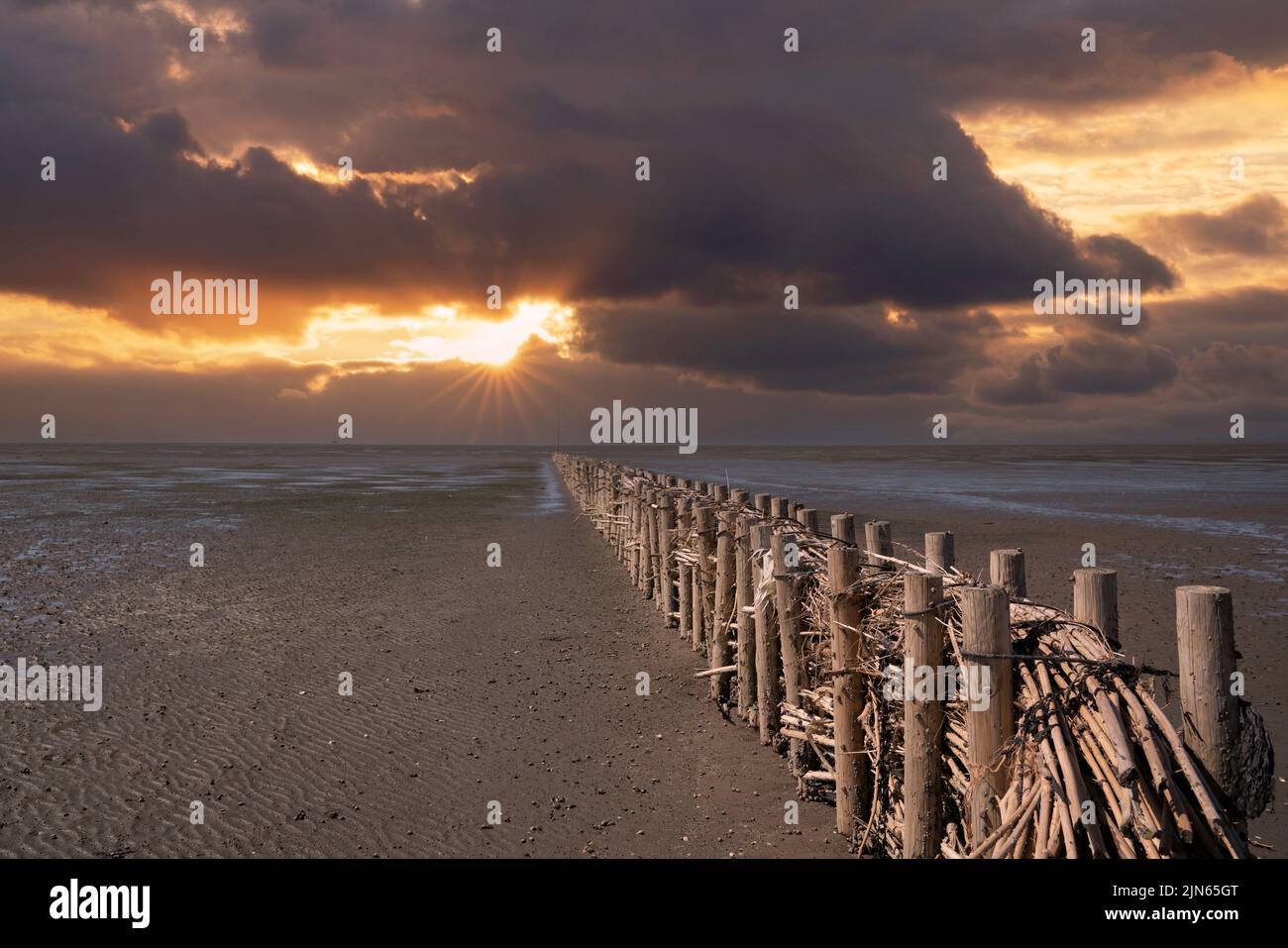 Panoramic image of Wadden Sea against sky, North Frisia, Germany Stock ...