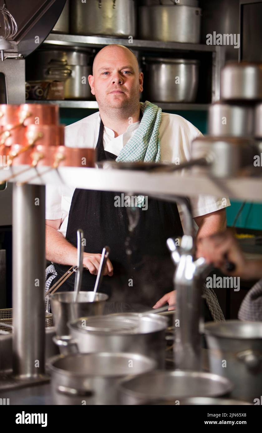 Tom Kerridge in the kitchen at the Hand & Flowers, his 2 Michelin Star ...