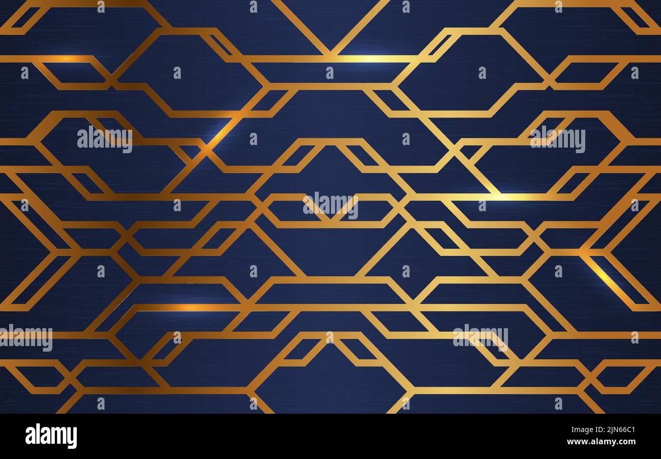 Seamless vector futuristic dark techno texture with gold abstract energy line on brushed metal ...