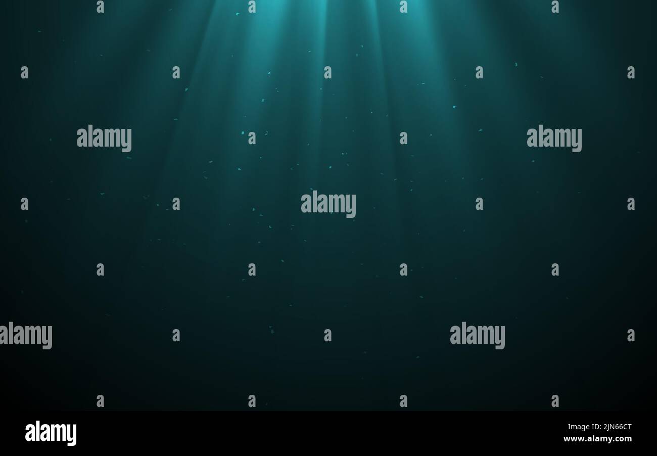 Vector Light Rays in Dark Turquoise Underwater Ocean Background. Deep ...