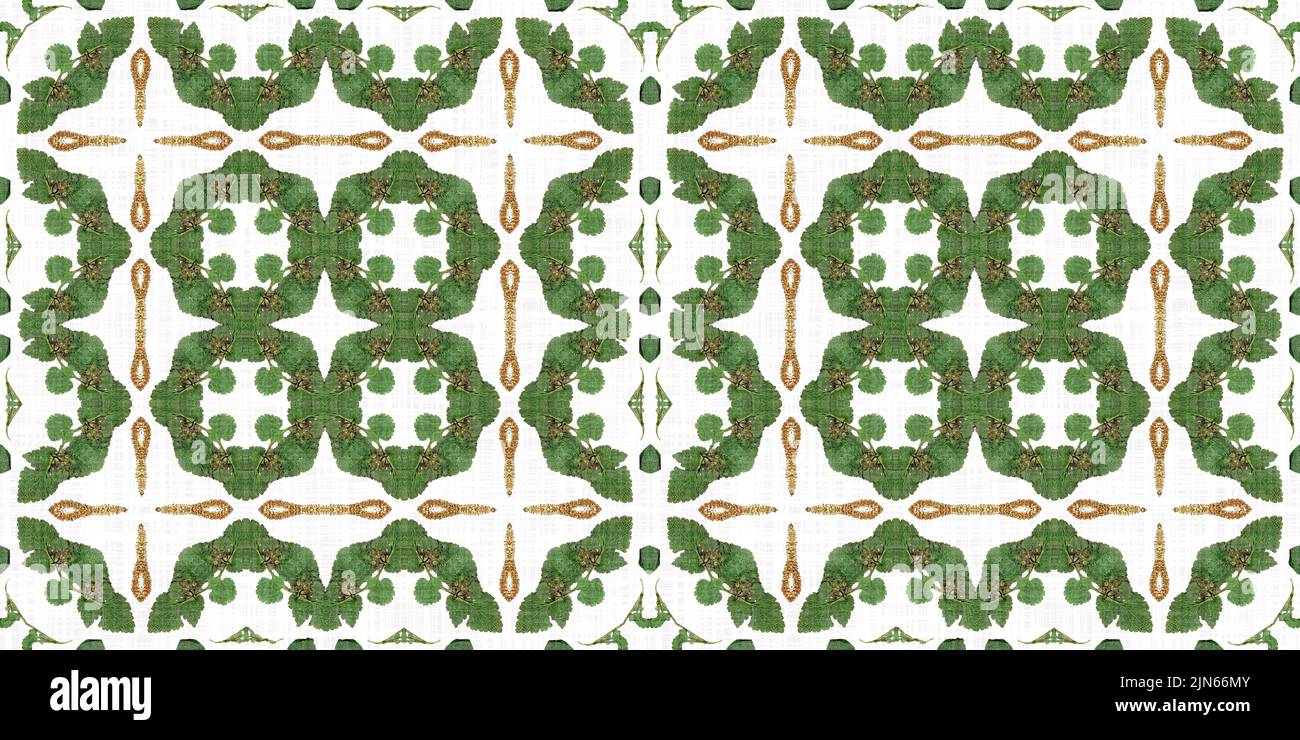 Foliage kaleidoscope seamless border pattern. Trendy optic fresh design ...