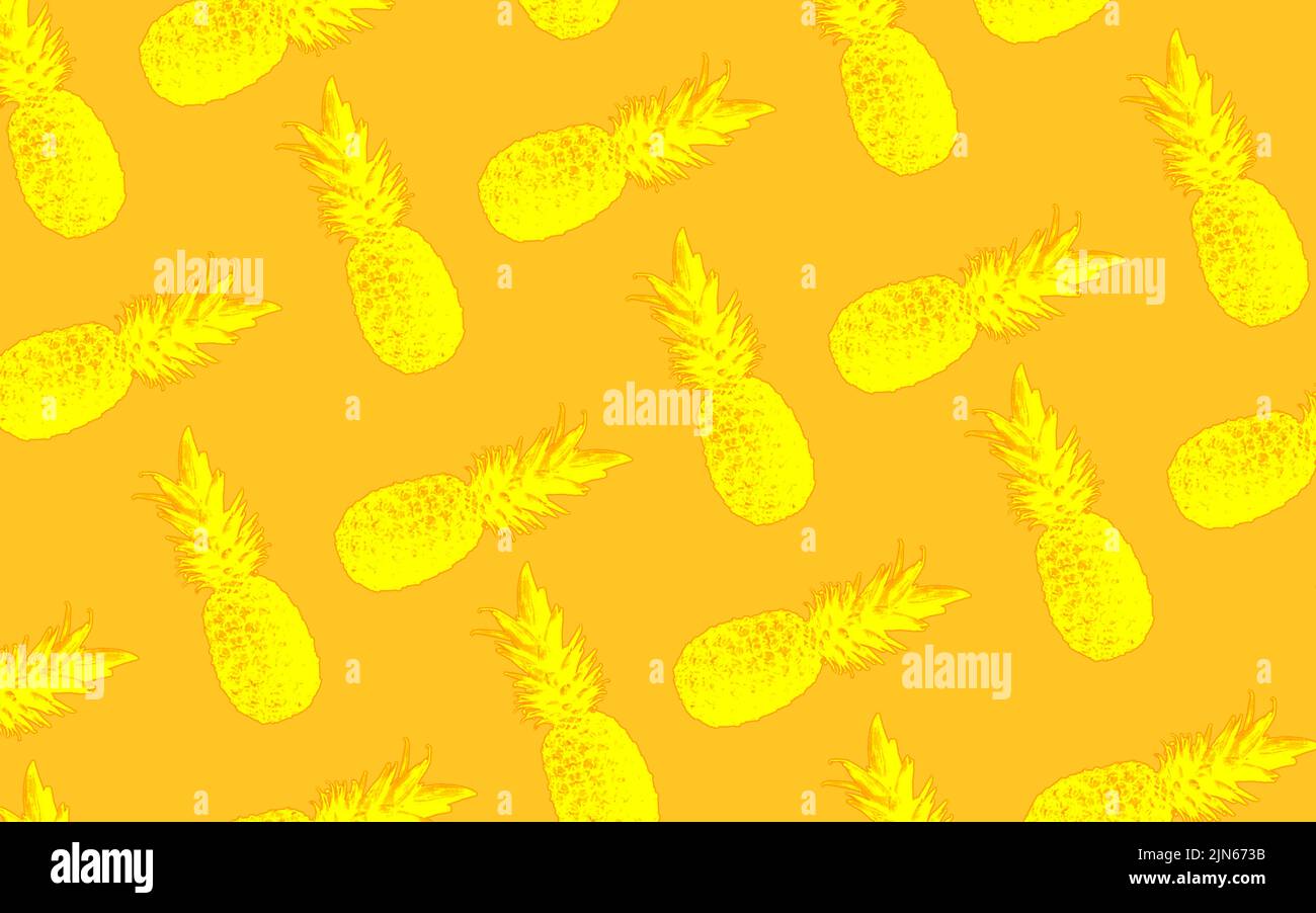 Funky yellow seamless pattern of a Pineapple tropical fruit - stock ...