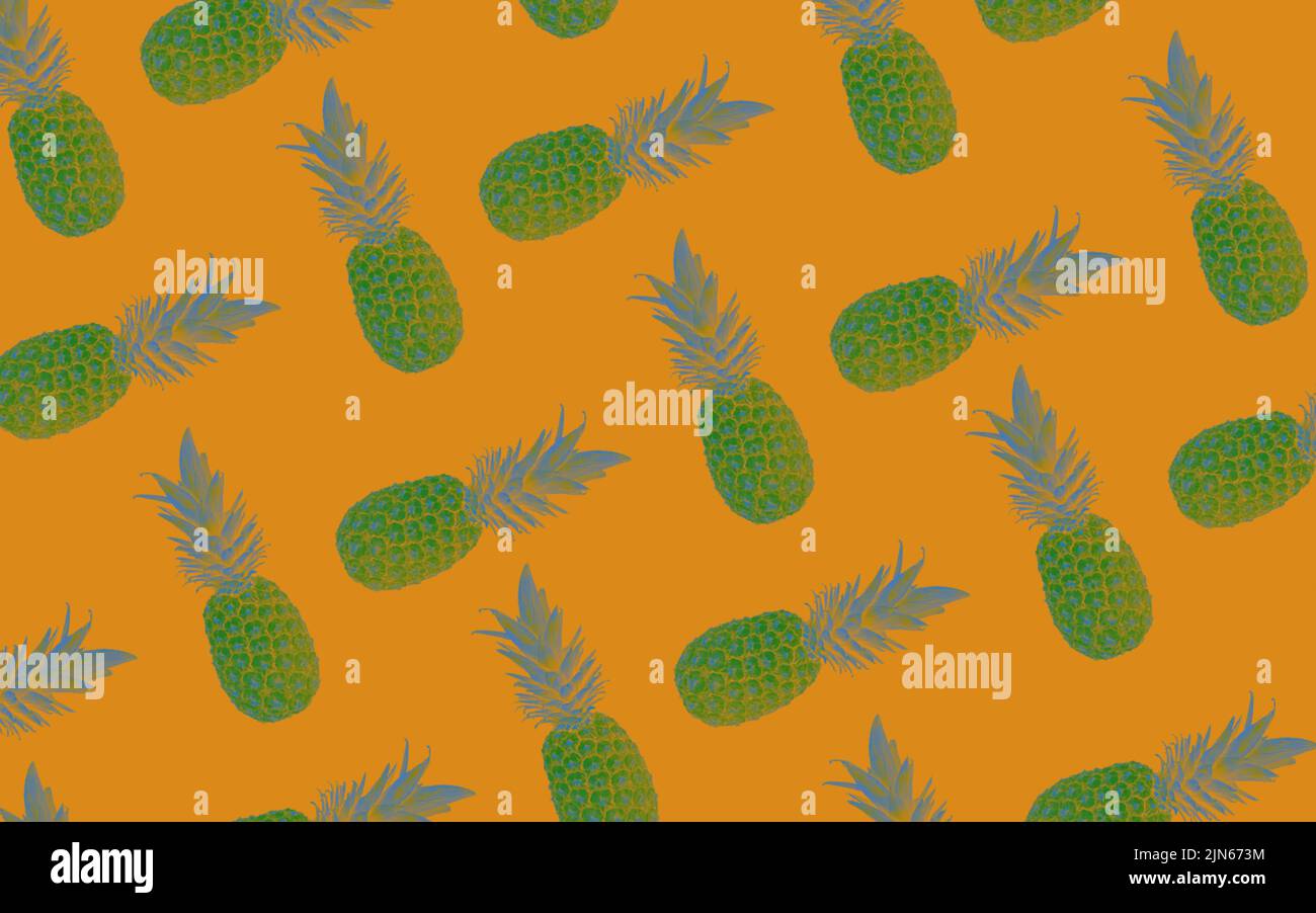 Funky orange and green seamless pattern of a Pineapple tropical fruit ...