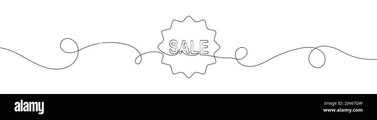 Single continuous line drawing of a sale text. One continuous line ...