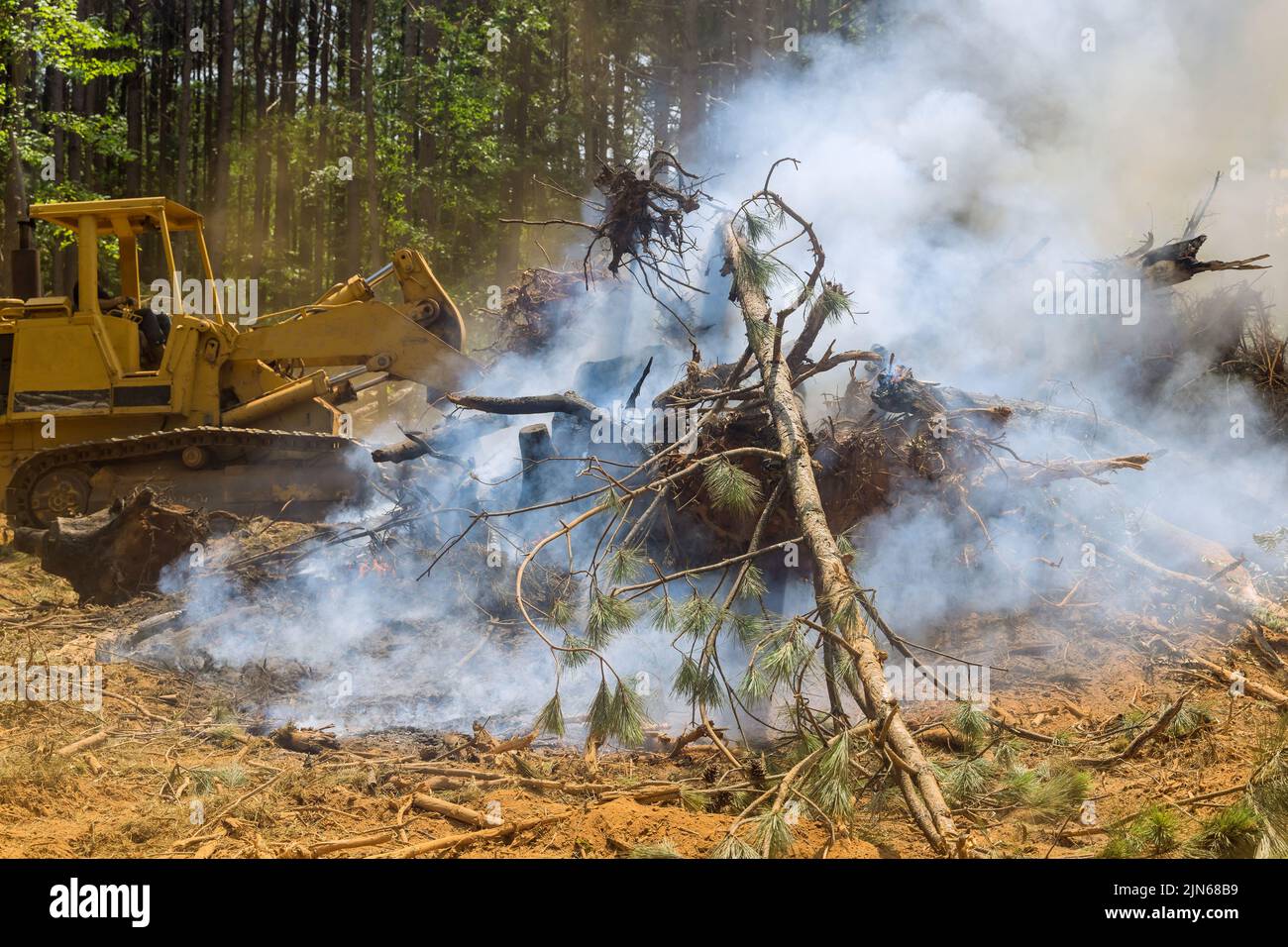 New plot land development for new construction using heavy equipment ...