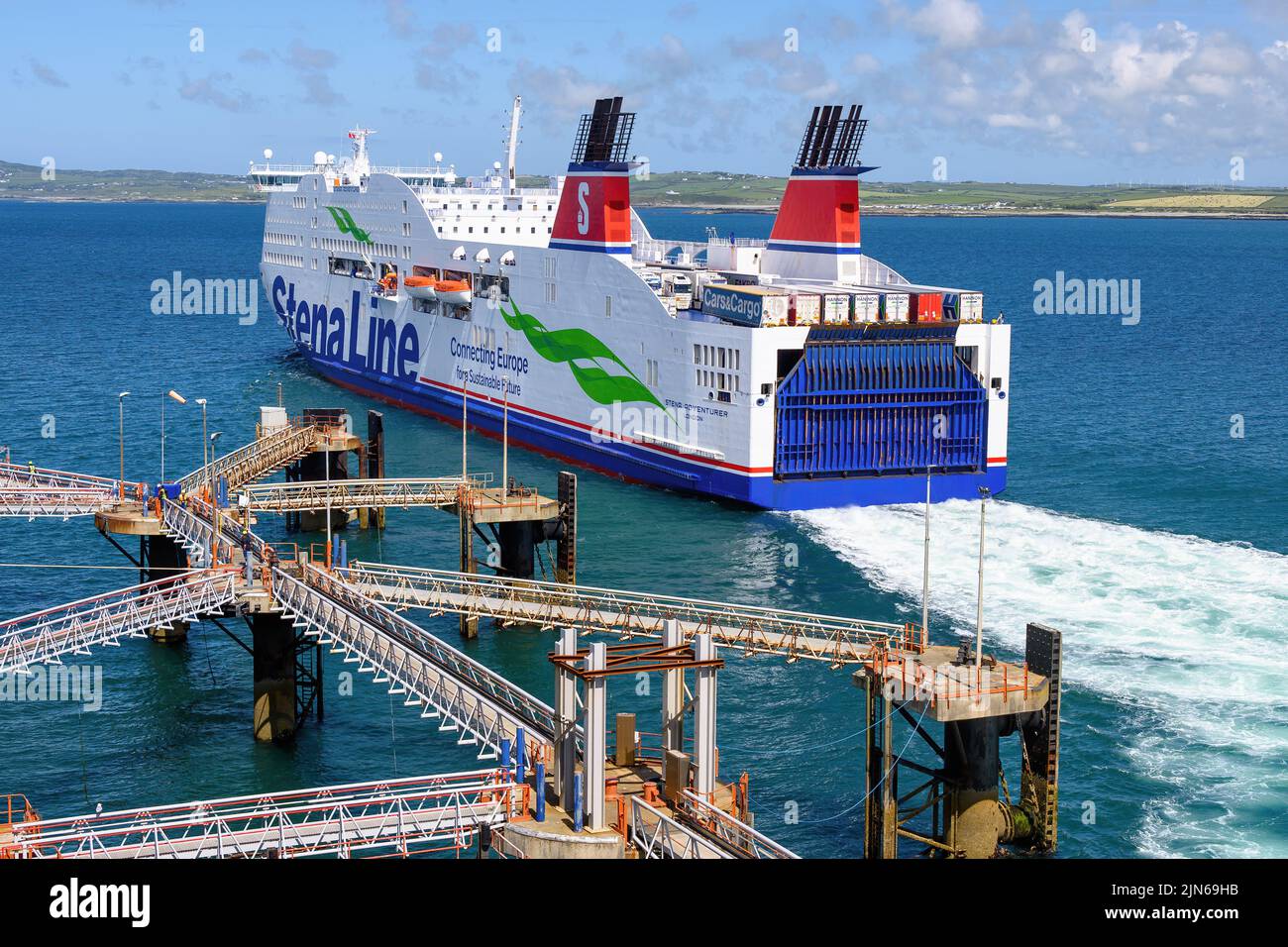 The Stena Line ferry Stena Adventurer departing the port of Holyhead at ...