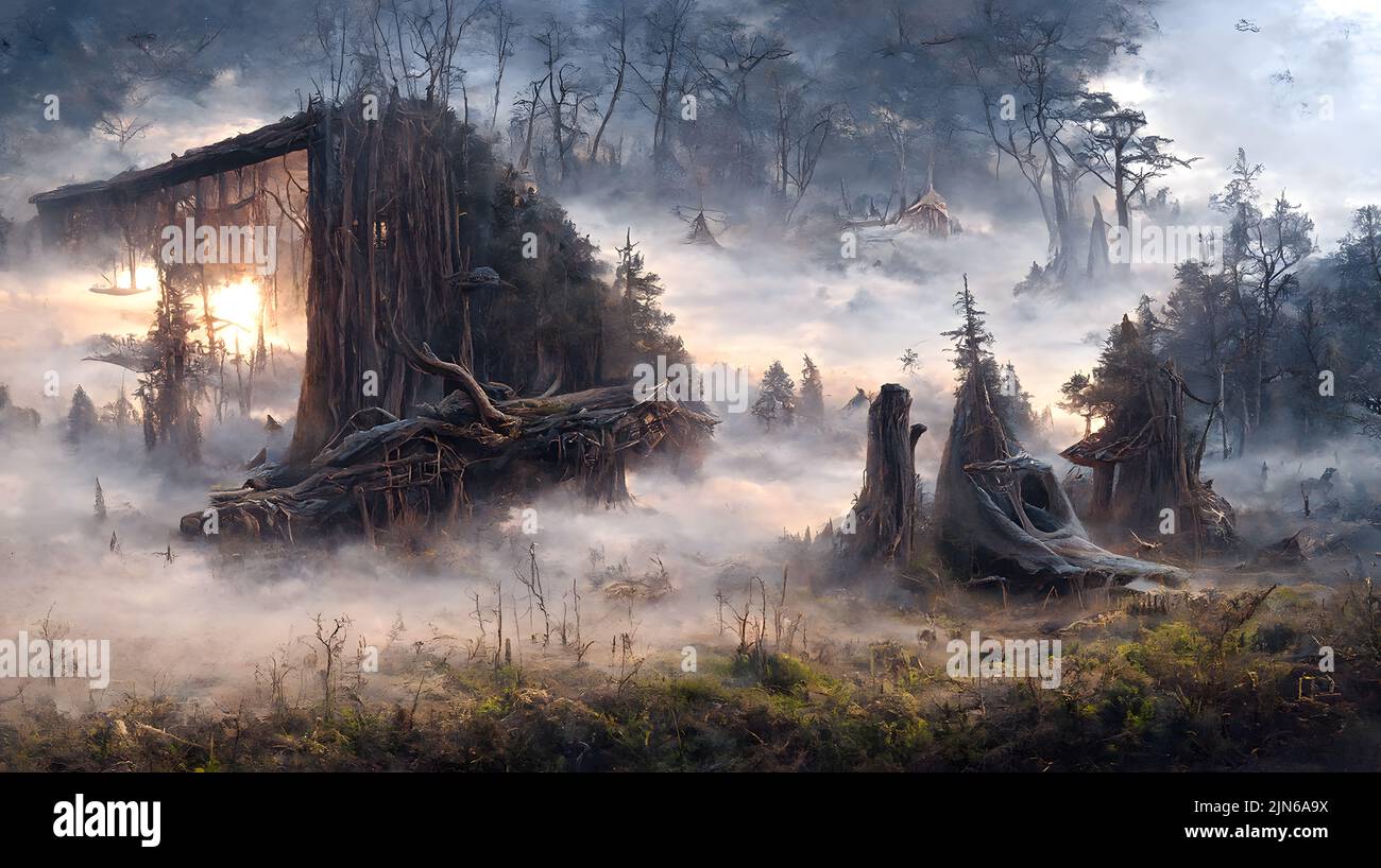 Artistic concept of painting a scary and dangerous landscape ...