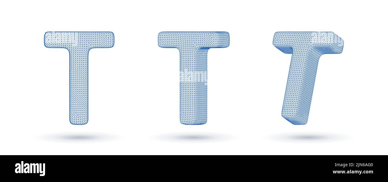 Letter t wireframe high polygonal outline low poly style vector ...