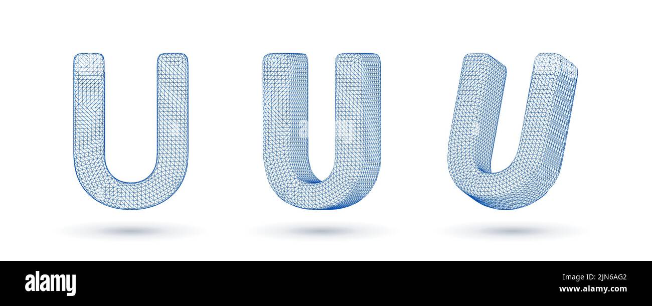 Letter u wireframe high polygonal outline low poly style vector ...