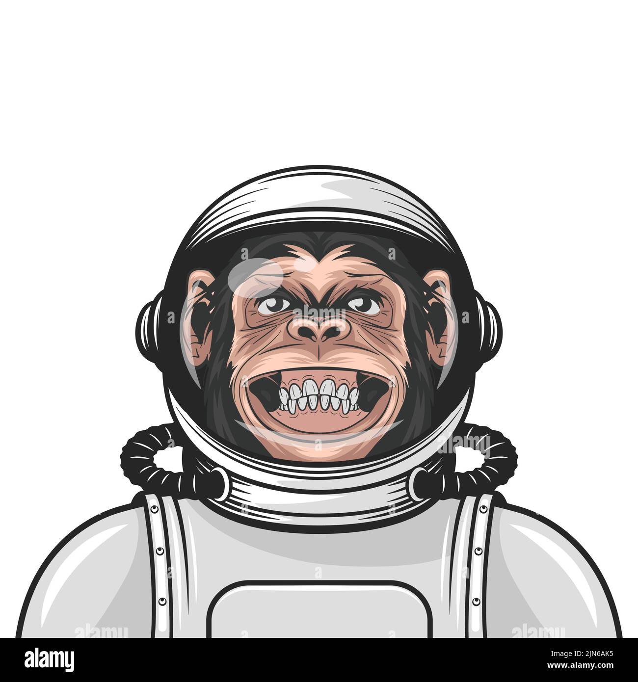Vector Smiling Chimpanzee Ape with Astronaut Helmet, Suit. Funny Monkey ...