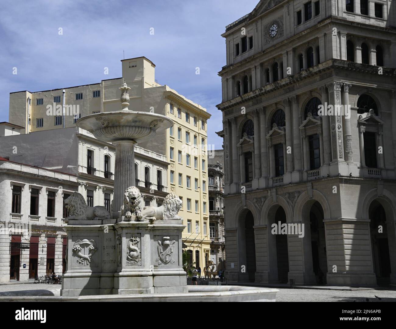 Cityscape with scenic view of historic Colonial buildings on Plaza de ...
