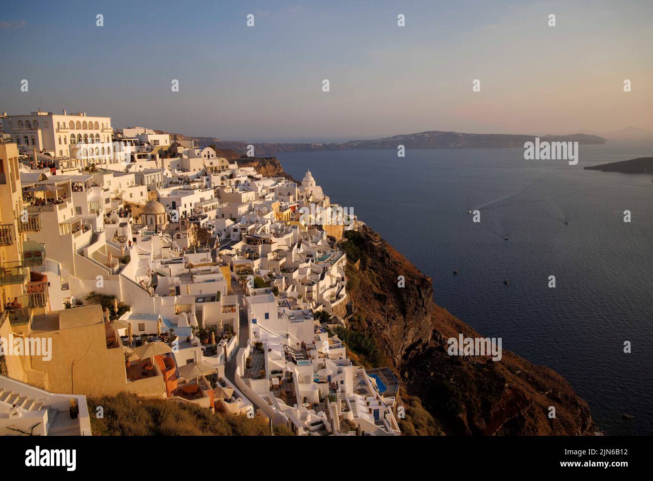 The town of Fira or Thira on the Cycladic island of Santorini in the ...