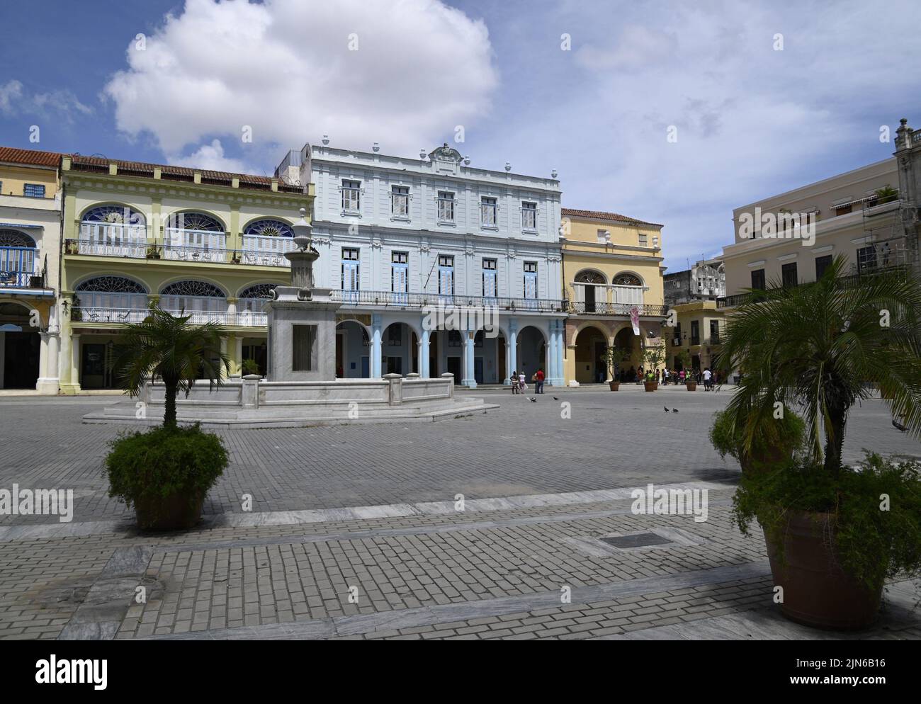 Cityscape with scenic view of old historic Colonial buildings in Plaza ...