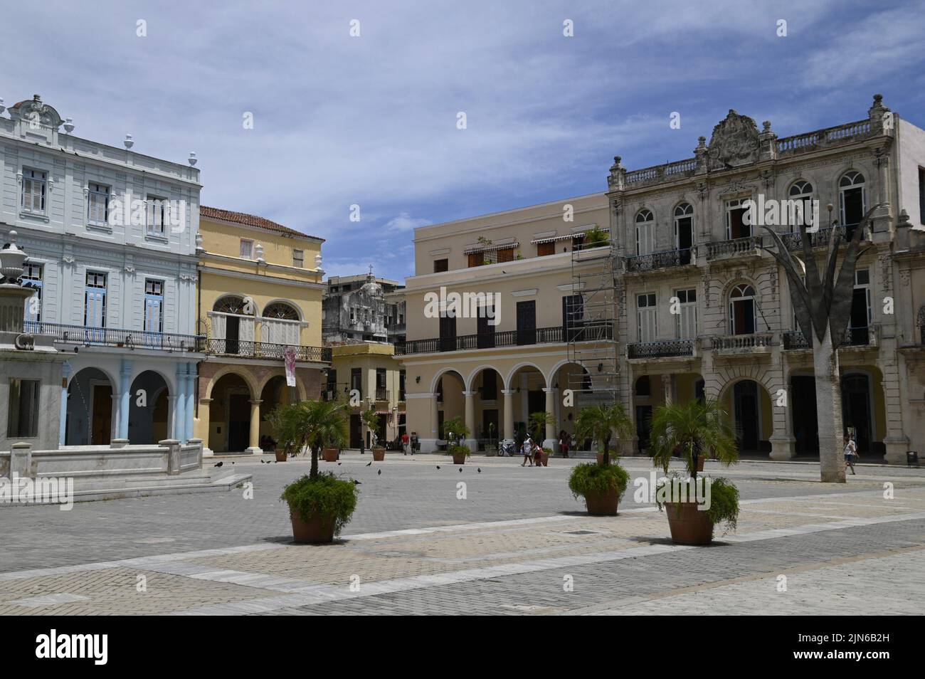 Cityscape with scenic view of old historic Colonial buildings in Plaza ...