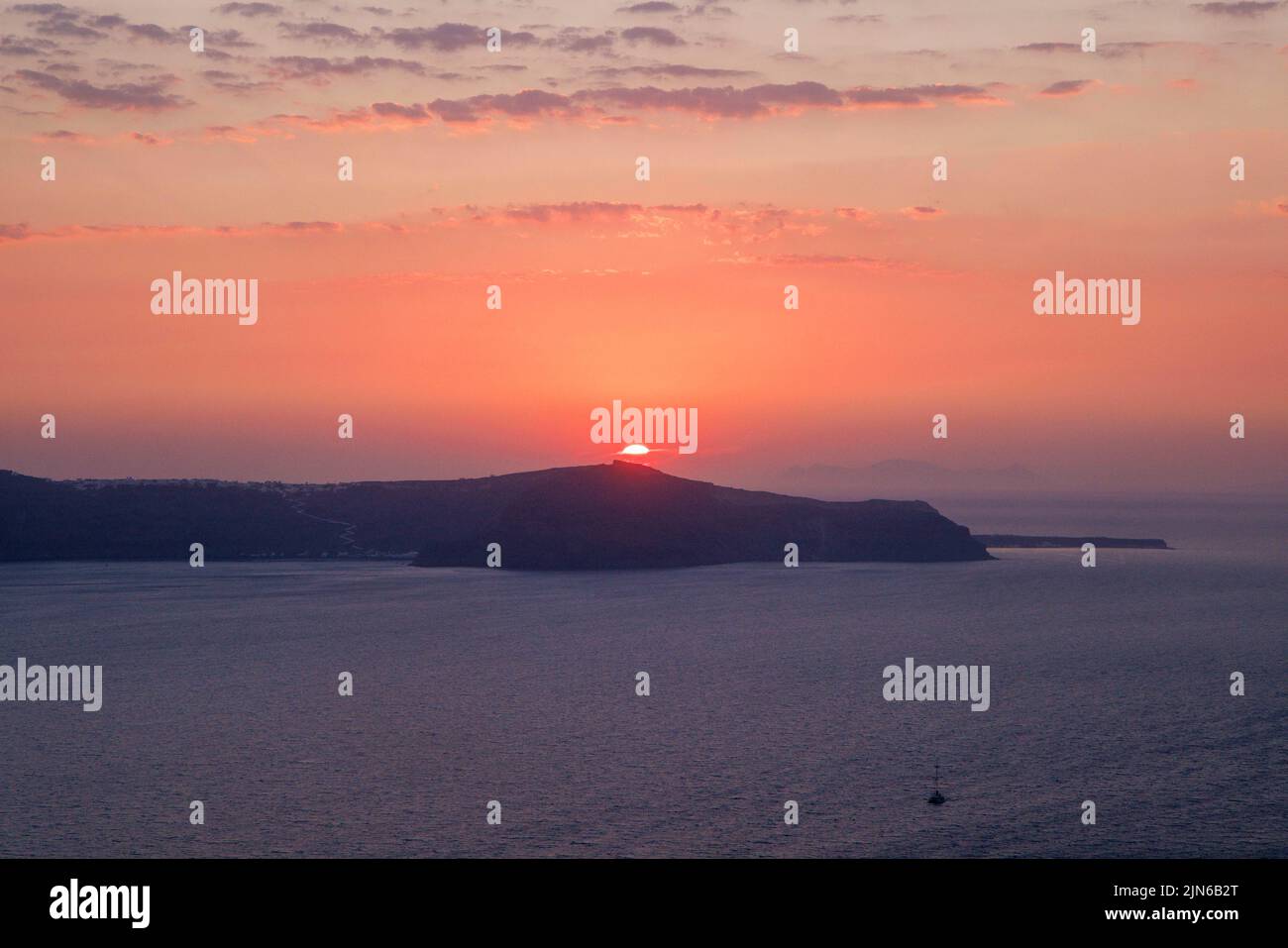 View of Sunset Santorini or Fira in Santorini. A cruise ship Stock ...