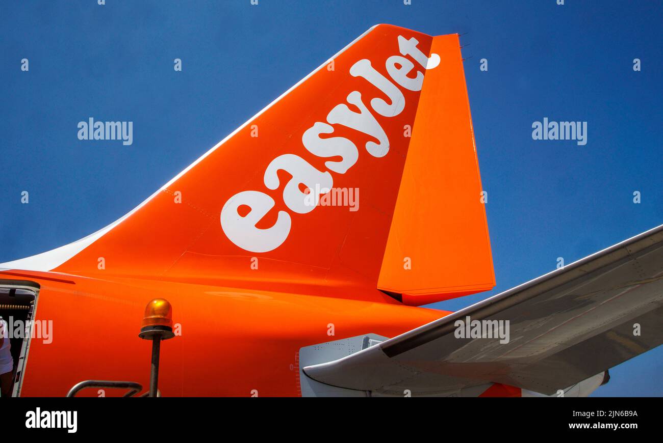 Tailwing of an easyJet Airbus A320. easyJet is a Swiss low cost airline ...