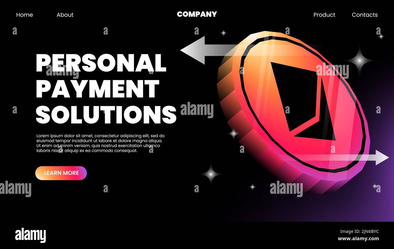 Personal Payment Solutions Landing page Template. Cryptocurrency Web Banner. Vector illustration ...