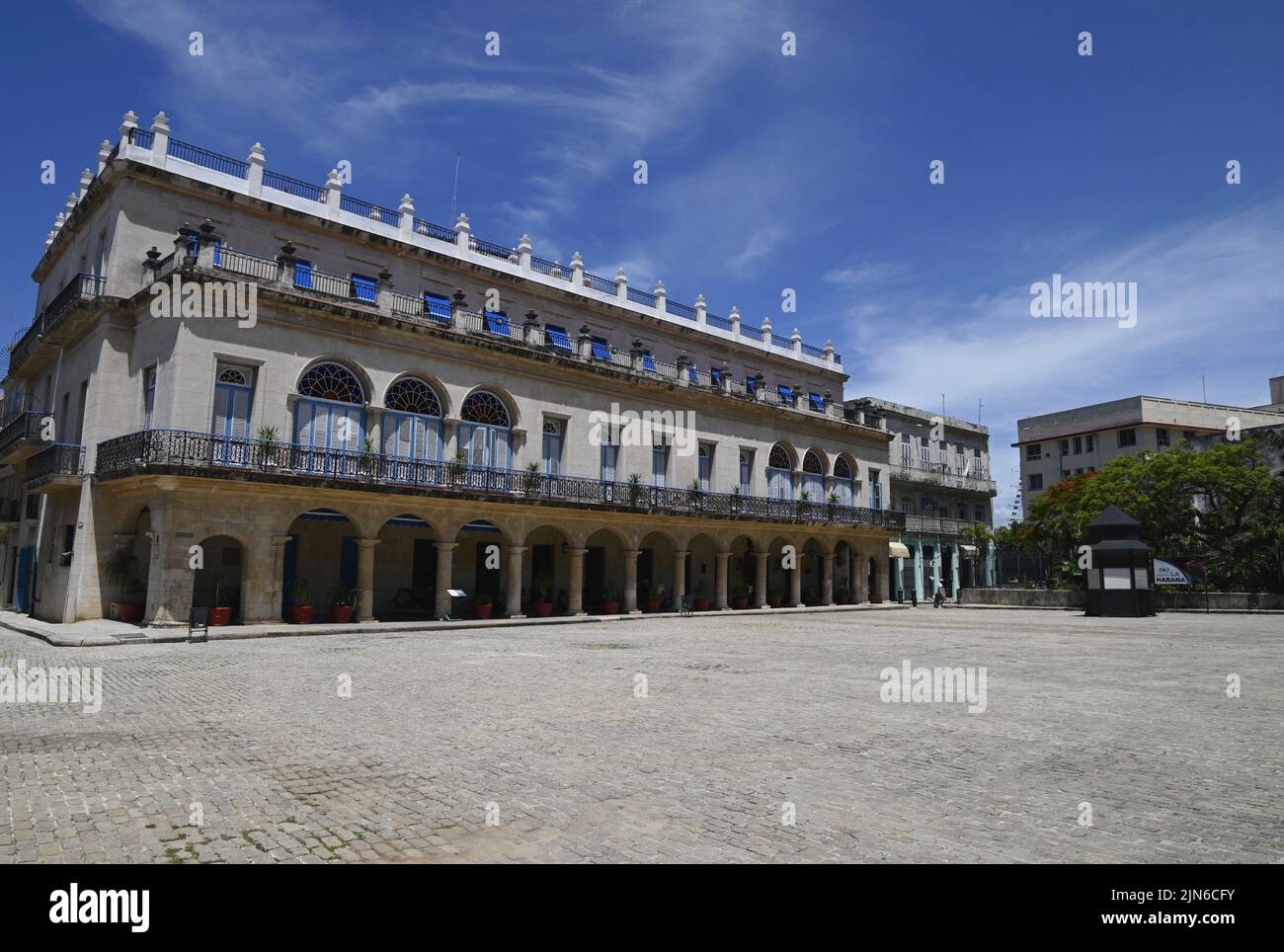 Landscape with scenic view of the Colonial style Santa Isabel Hotel on ...