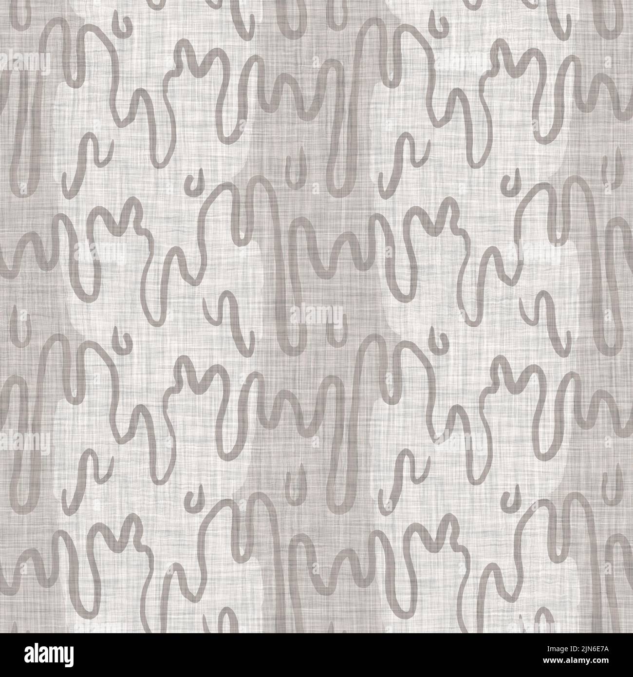 French grey doodle motif linen seamless pattern. Tonal country cottage ...