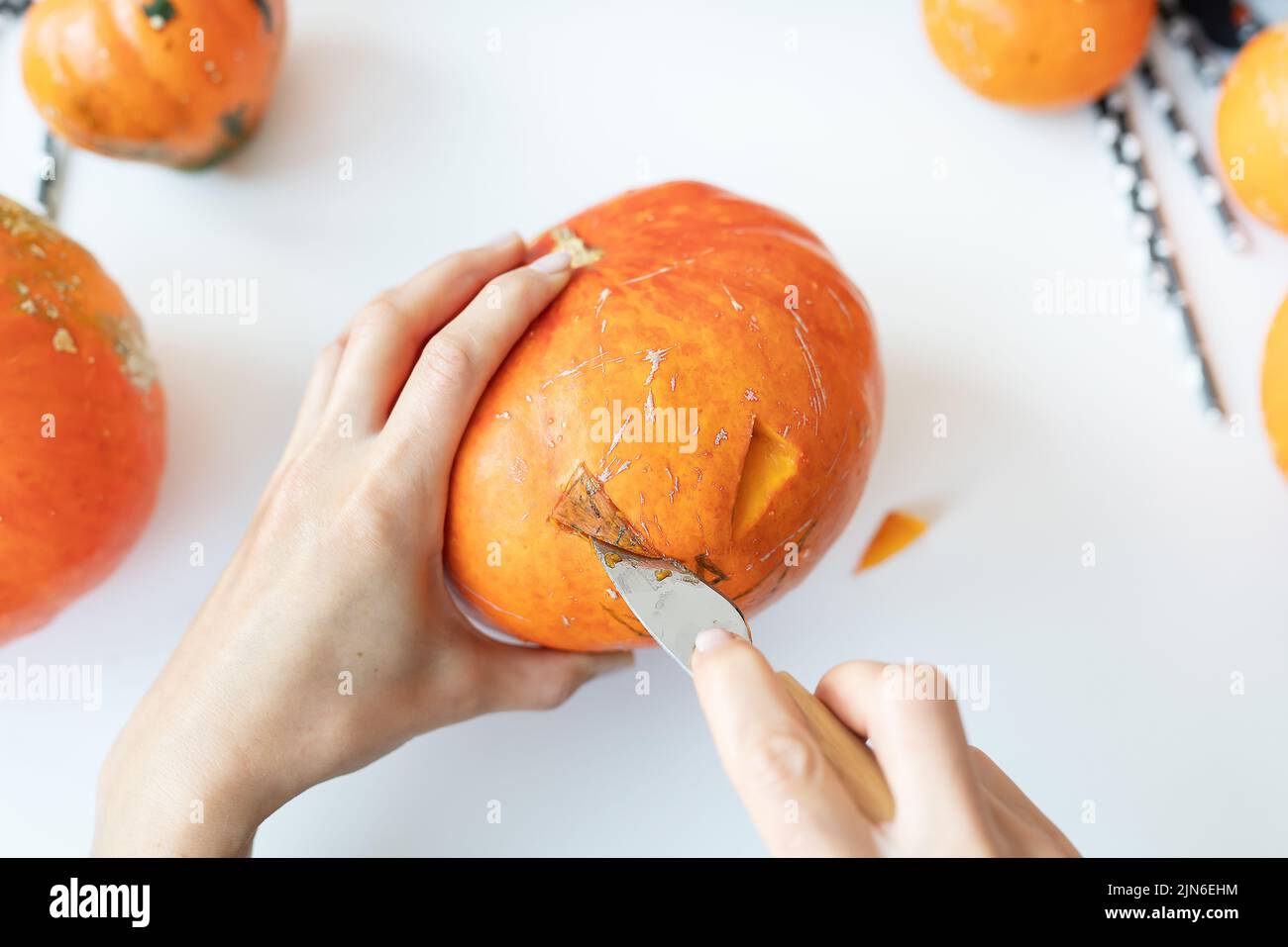 Halloween October 31st. The step-by-step process of carving a pumpkin ...