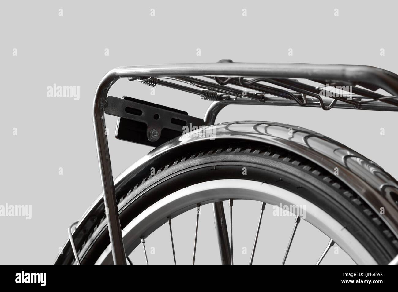 Bicycle rear rack. Close-up. Isolated on light gray background Stock ...