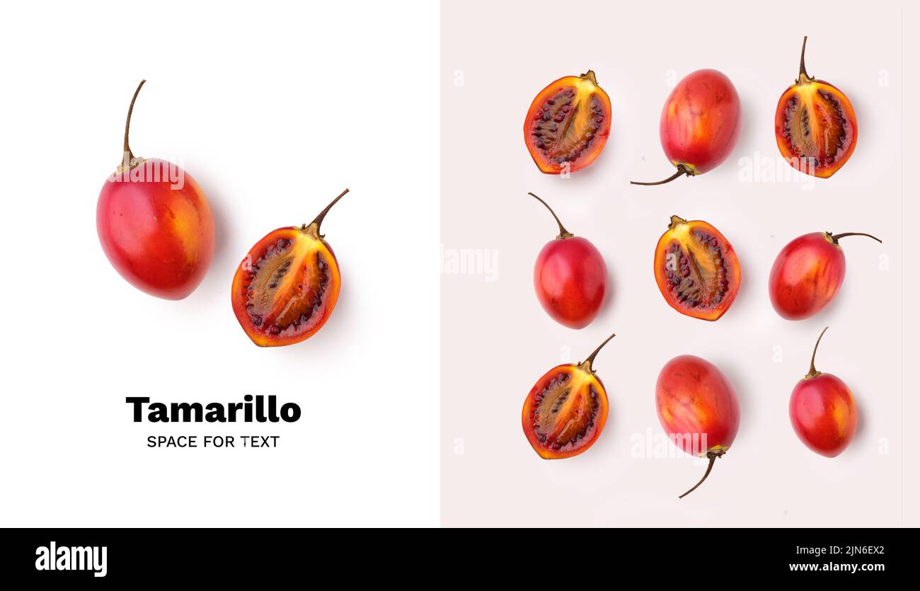 Creative layout with tamarillo fruits isolated on white background ...